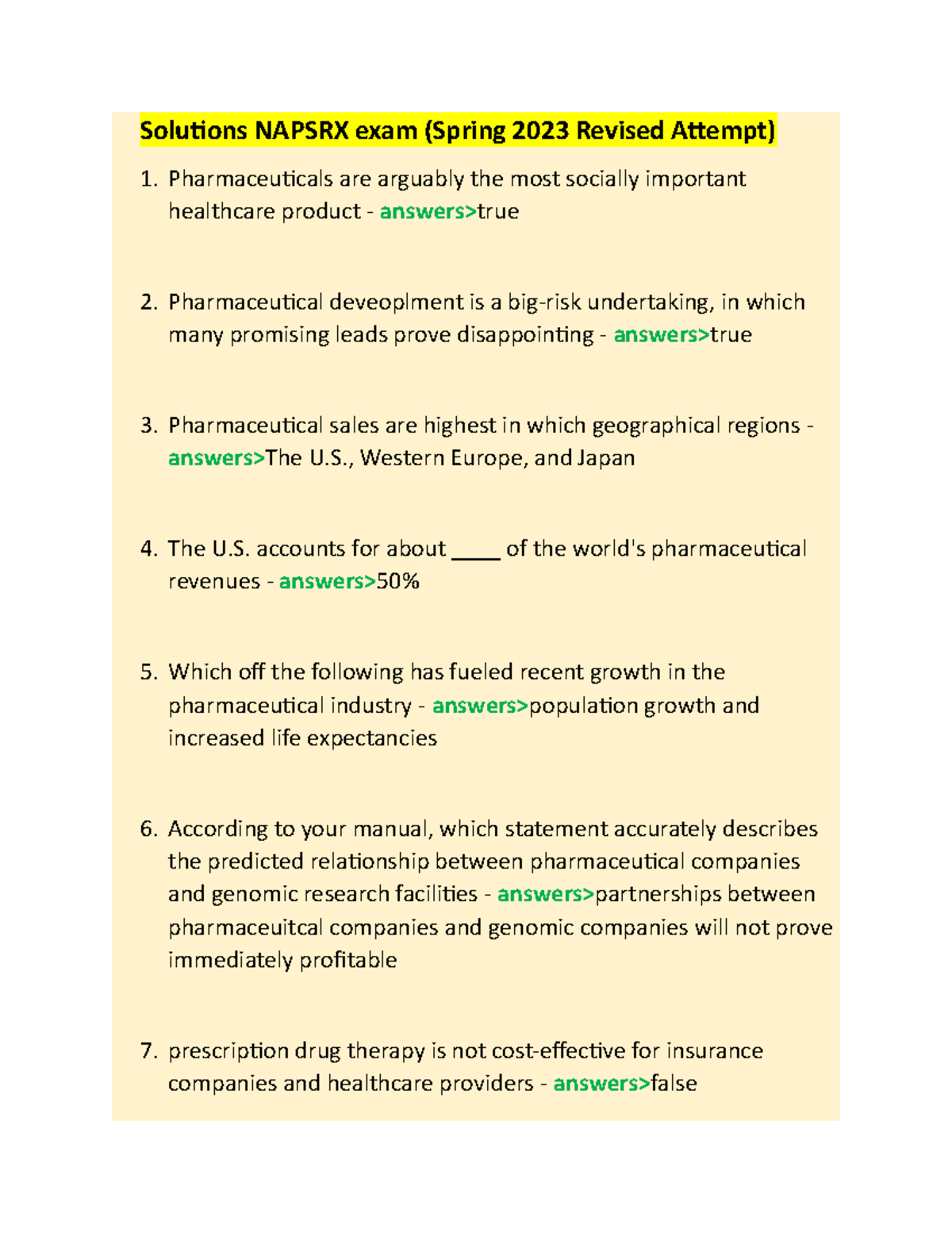 Solutions Napsrx exam - Solutions NAPSRX exam (Spring 2023 Revised ...