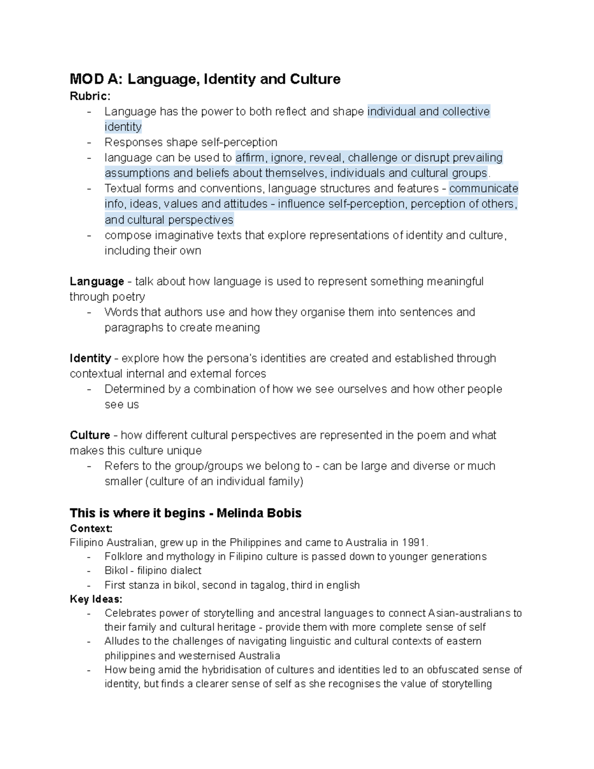 Mod A Contemporary Asian Australian Poetry notes - MOD A: Language ...