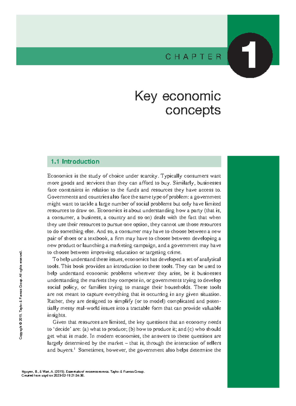 1 - Summaries - 1 Introduction Economics is the study of choice under ...