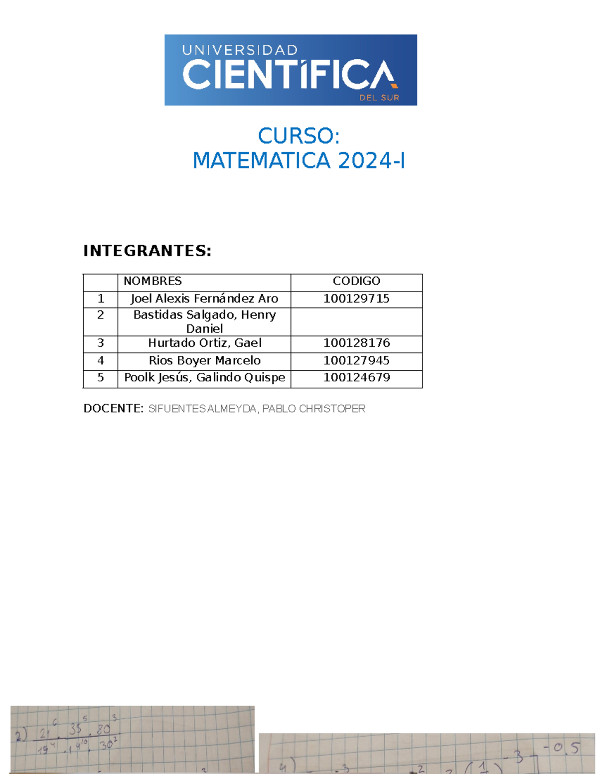 Matematica Tarea 2 - Matemáticas I - CURSO: MATEMATICA 2024-I ...