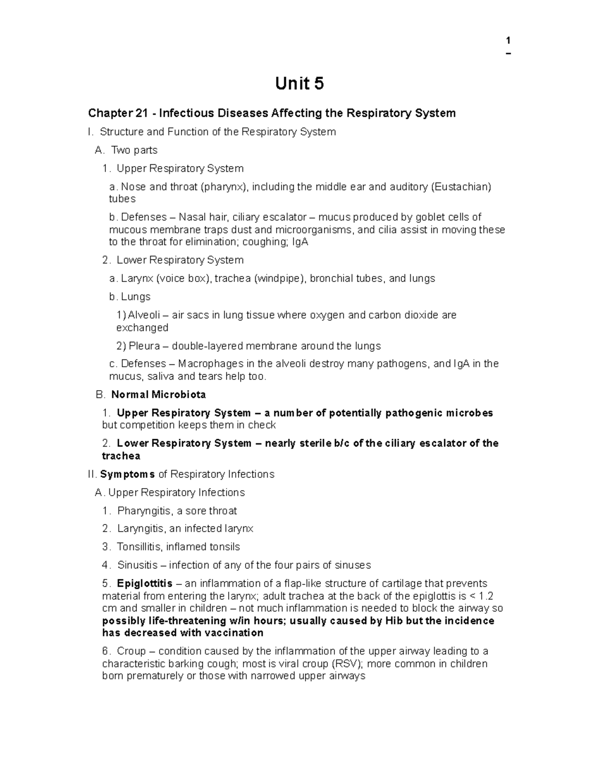 Unit Five lecture notes and study guide - Unit 5 Chapter 21 ...