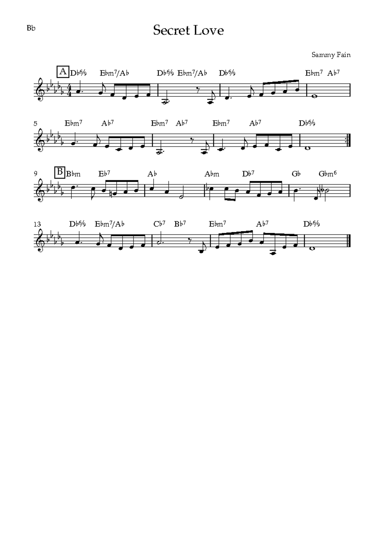 Secret Love - Bb Lead Sheet - D ̈% E ̈‹7/A ̈ D ̈% E ̈‹7/A ̈ D ̈% E ̈‹7 ...