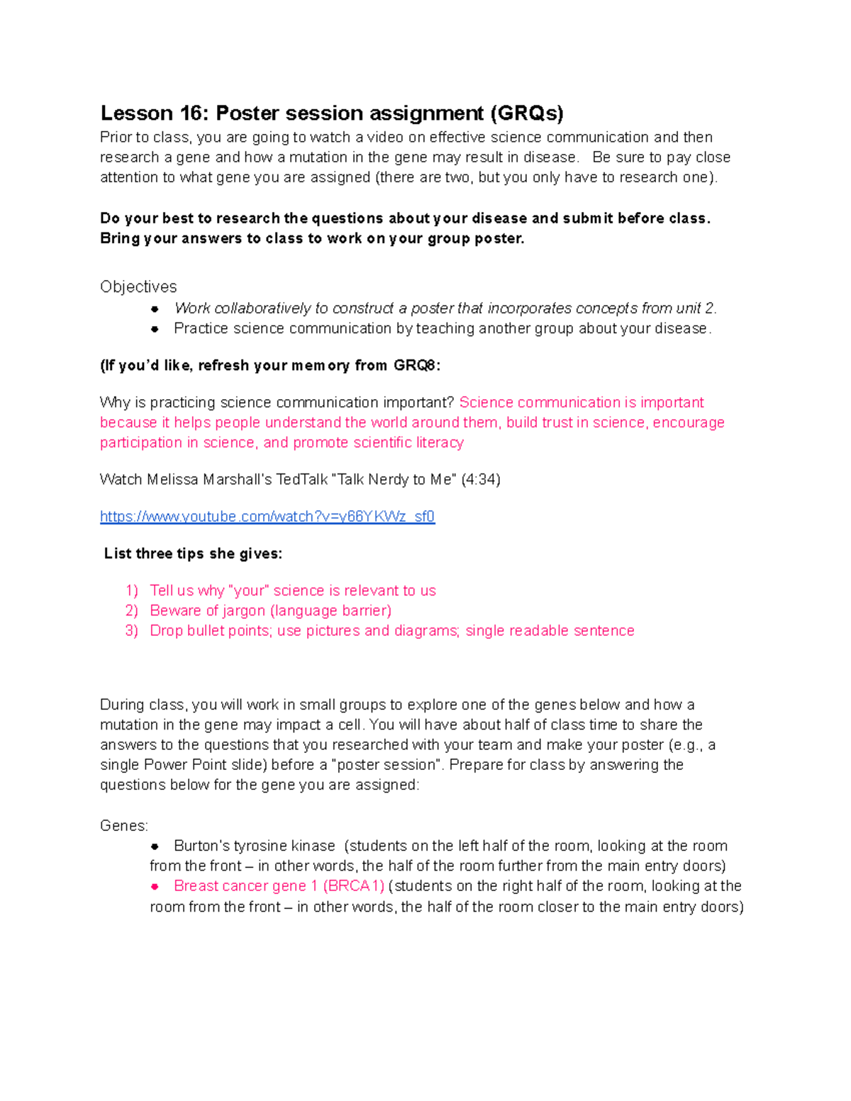 BIOL103 GRQ16 - grr - Lesson 16: Poster session assignment (GRQs) Prior ...