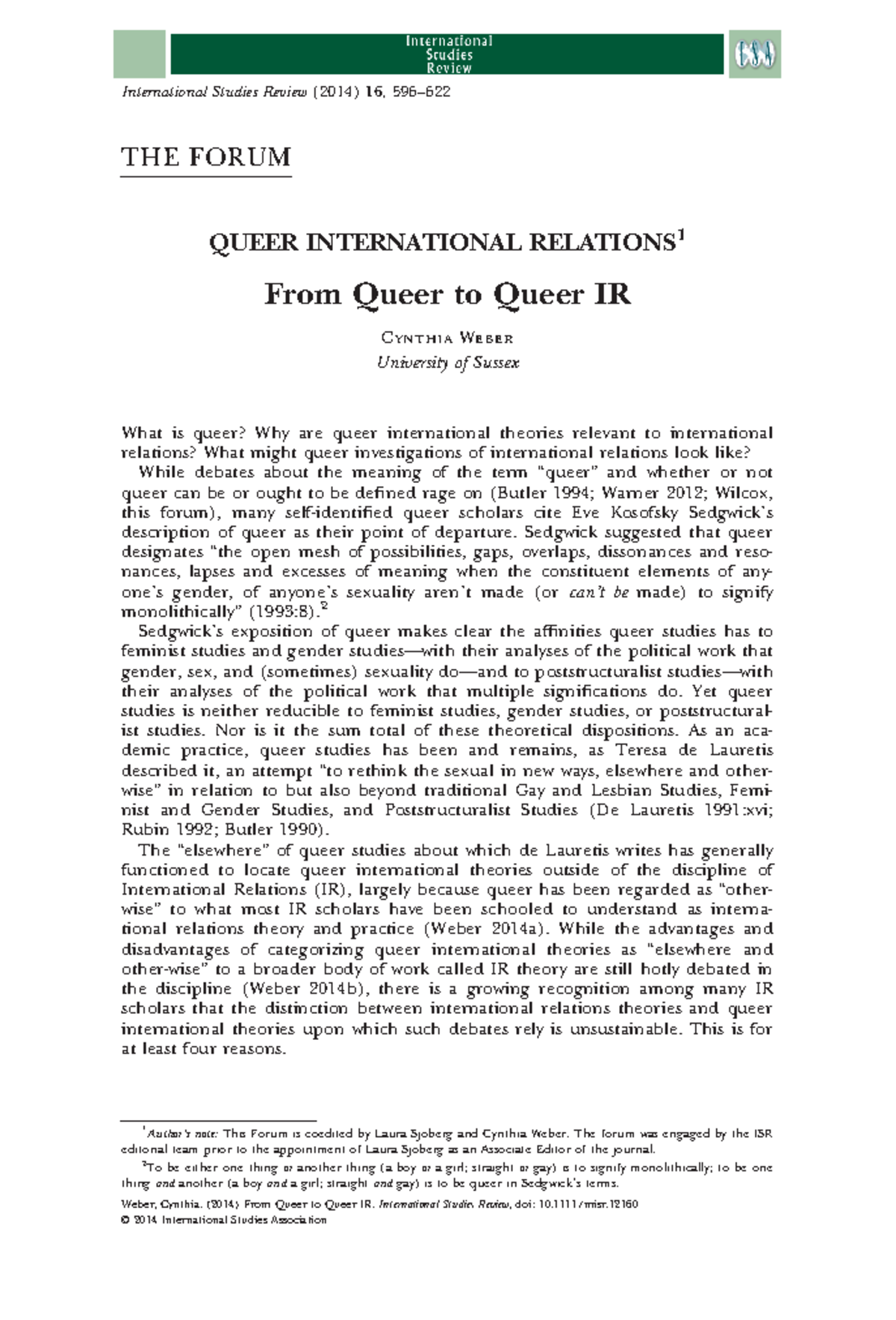15.1-Weber-From Queer to Queer IR - THE FORUM QUEER INTERNATIONAL RELATIONS 1 From Queer to ...