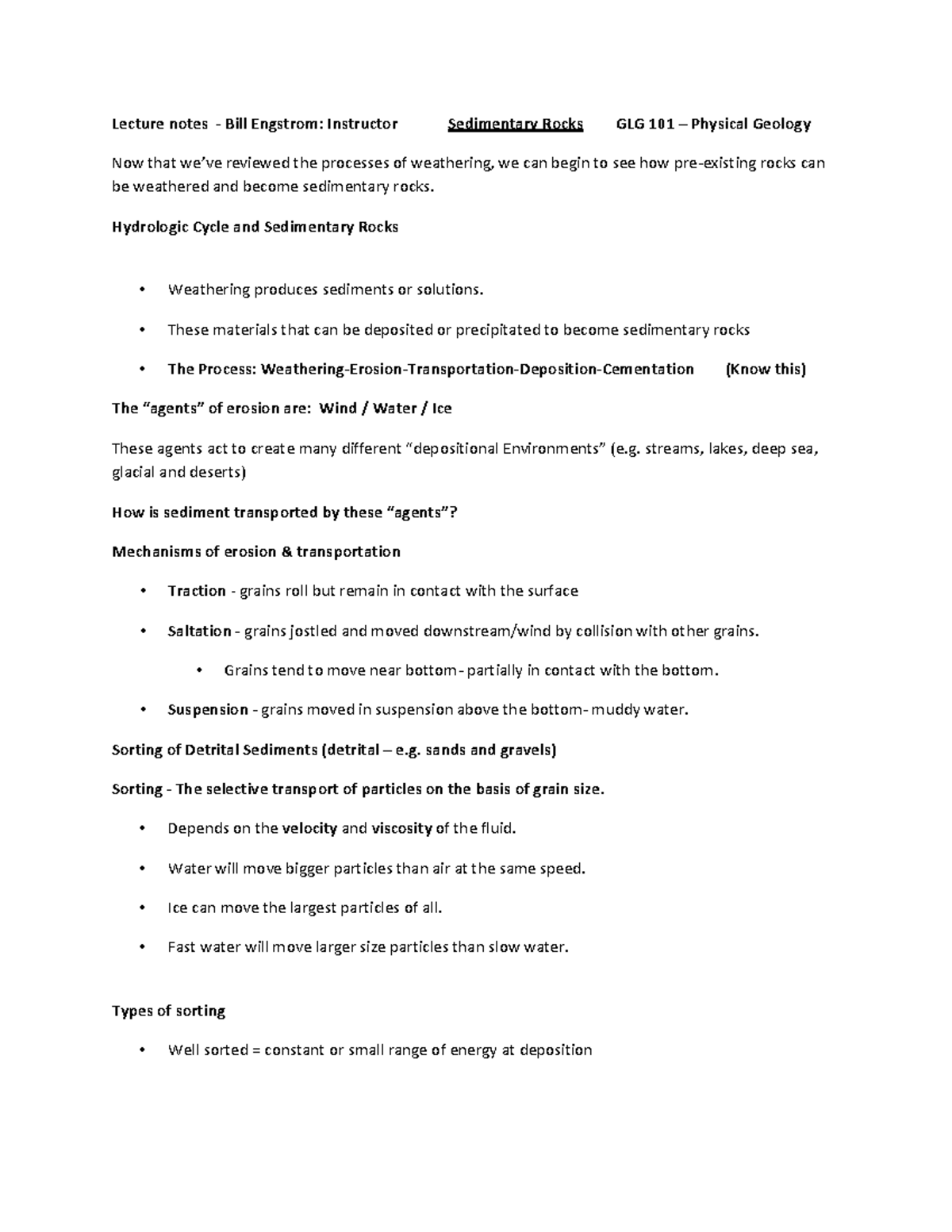 Lecture notes 5 Sedimentary Rocks - Lecture 5 Sedimentary Rocks ...