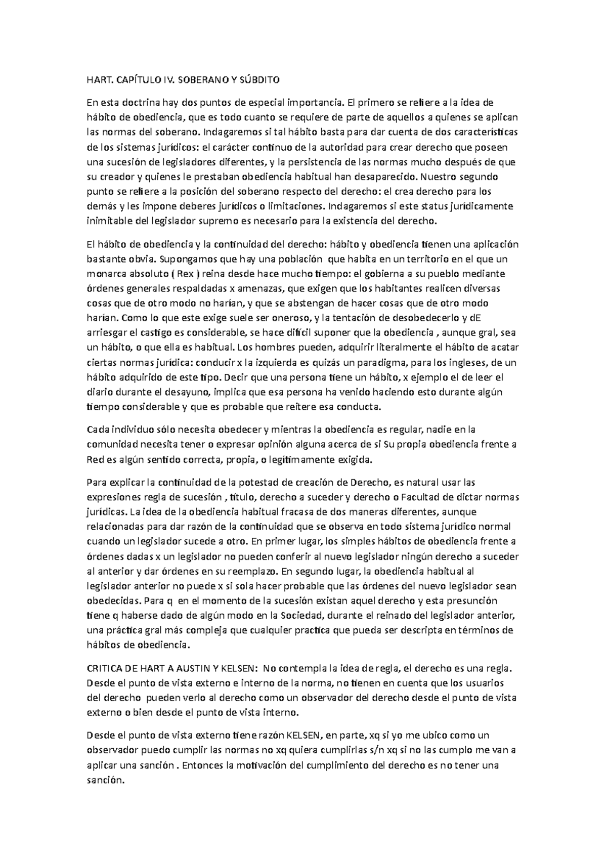 HART - Resumen Filosofia del derecho - HART. IV. SOBERANO Y En esta ...