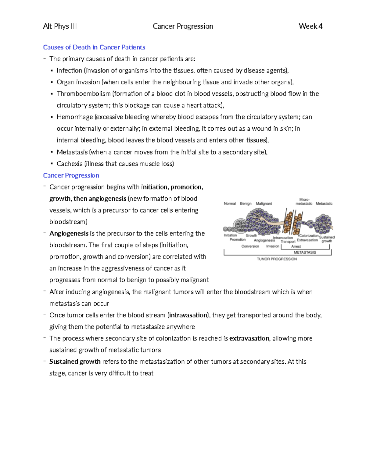 Alt Phys III - Week 4, Cancer Progression - Causes of Death in Cancer ...