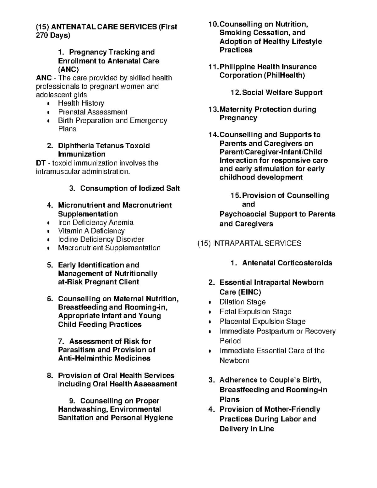 Nursing Notes 15 - (15) ANTENATAL CARE SERVICES (First 270 Days ...