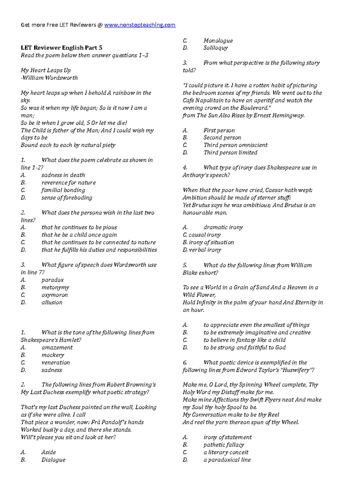 LET Reviewer English Part 5 - Get more Free LET Reviewers ...