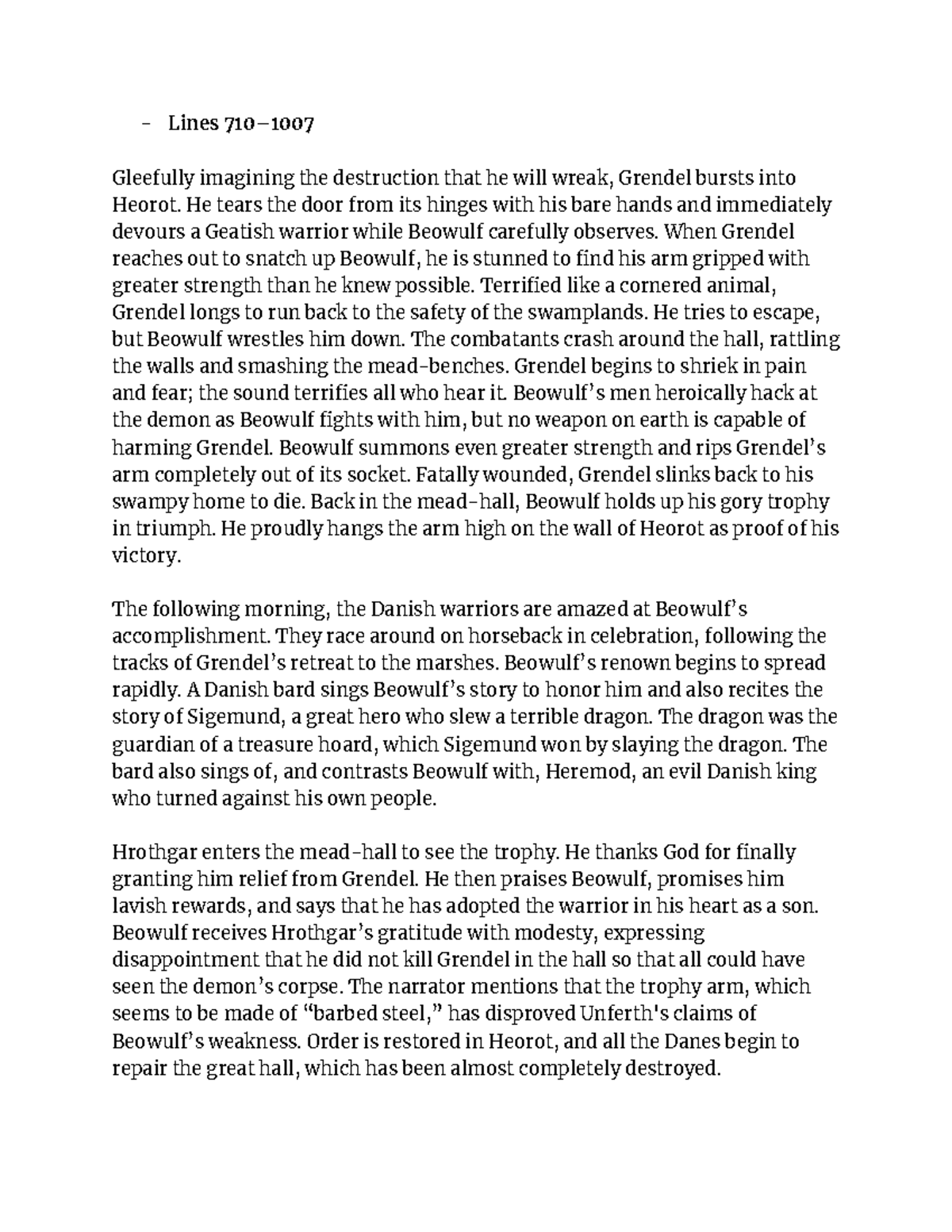 Beowulf Summary - Lines 710– Gleefully imagining the destruction that ...