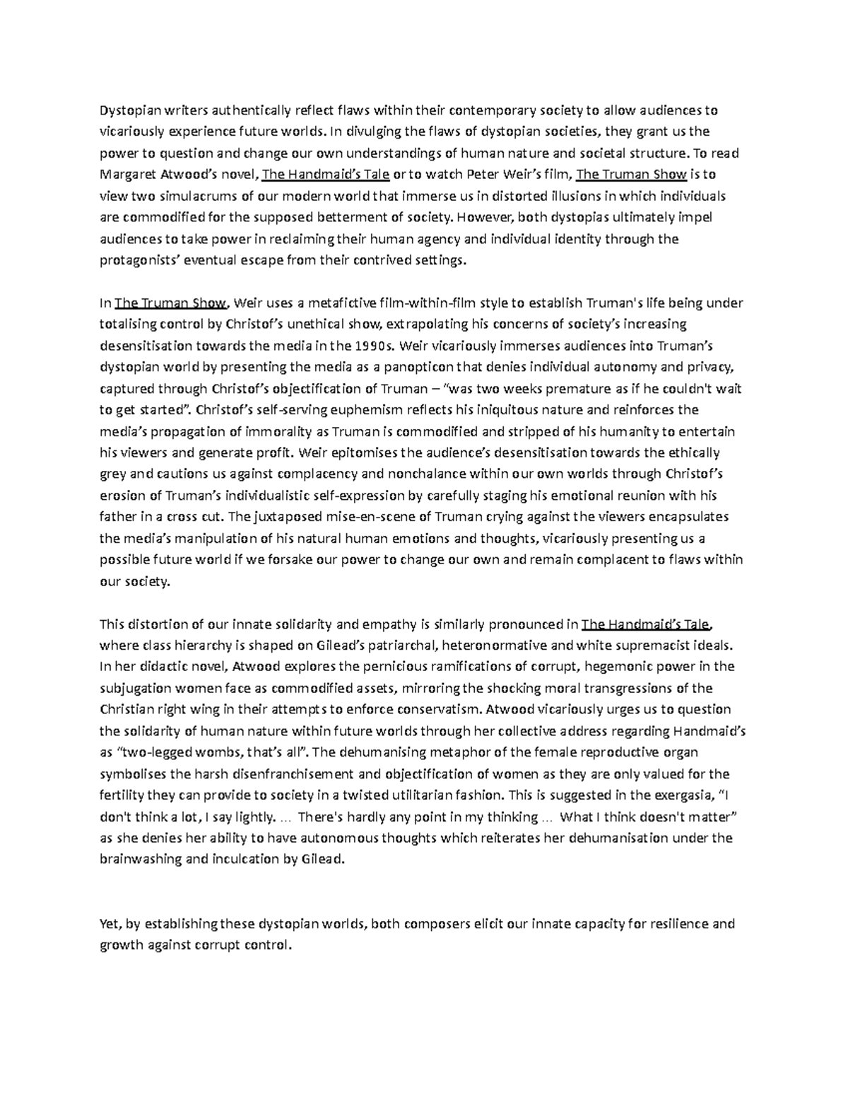 Dystopia Video Essay - Truman Show and The Handmaid's Tale - Dystopian ...