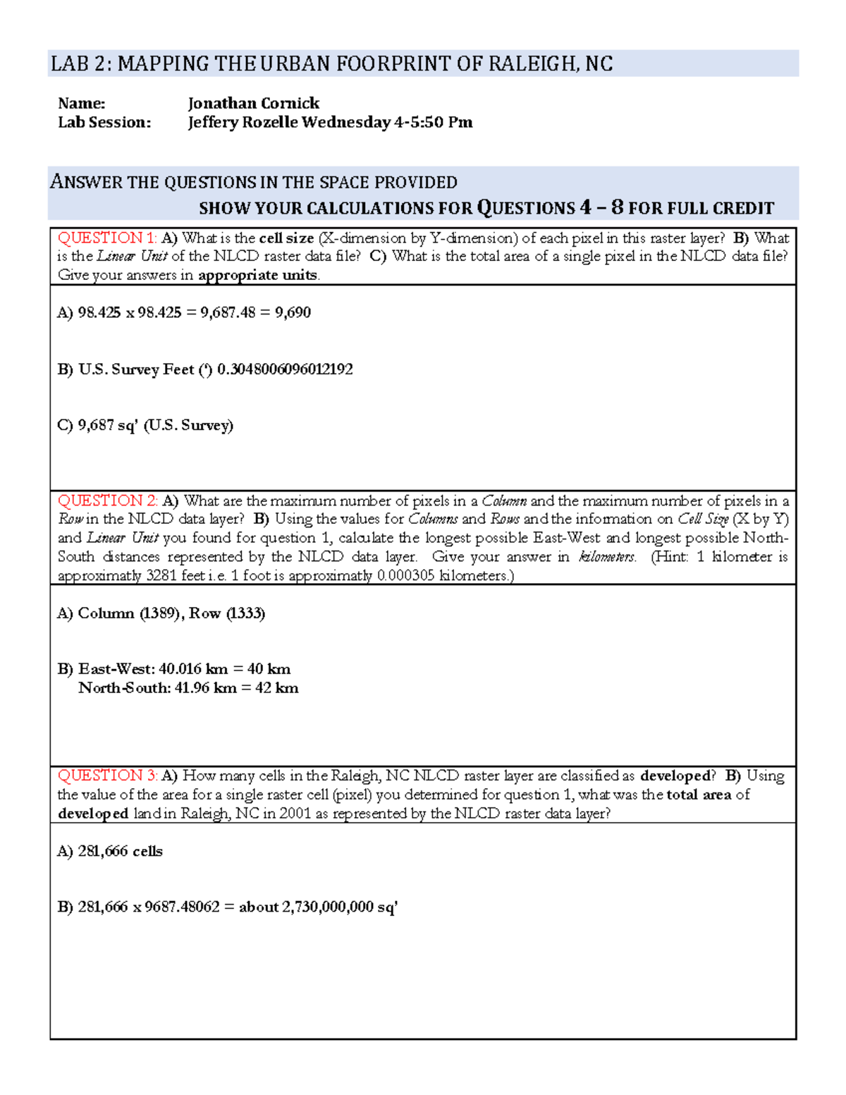 Laboratory 2 Report - LAB 2: MAPPING THE URBAN FOORPRINT OF RALEIGH, NC Name: Jonathan Cornick ...