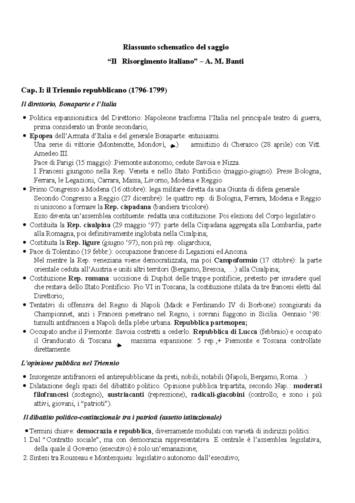 Riassunto "Il risorgimento italiano", A. Banti - Riassunto schematico del saggio “Il ...