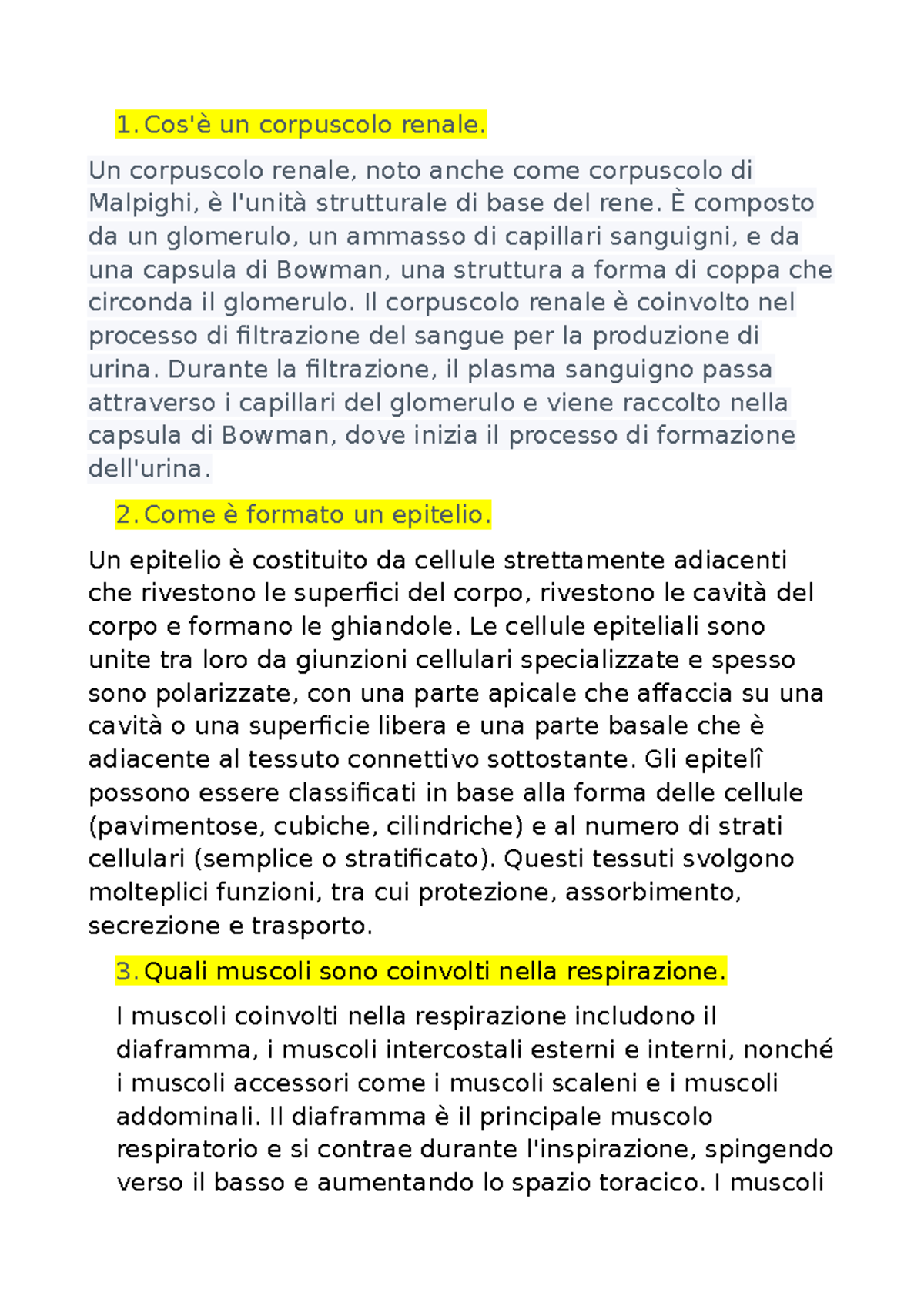 Anatomia domande per esame, domande fate piu spesso nel esame - Cos'è ...