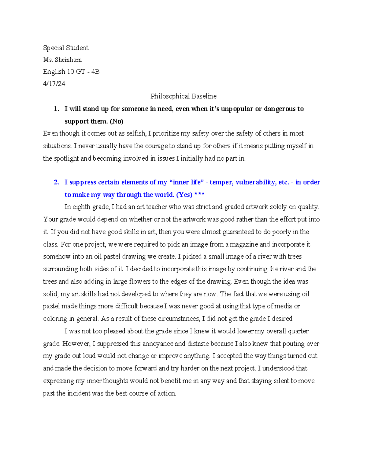 1984 Philosophical Baseline Example - Special Student Ms. Sheinhorn ...
