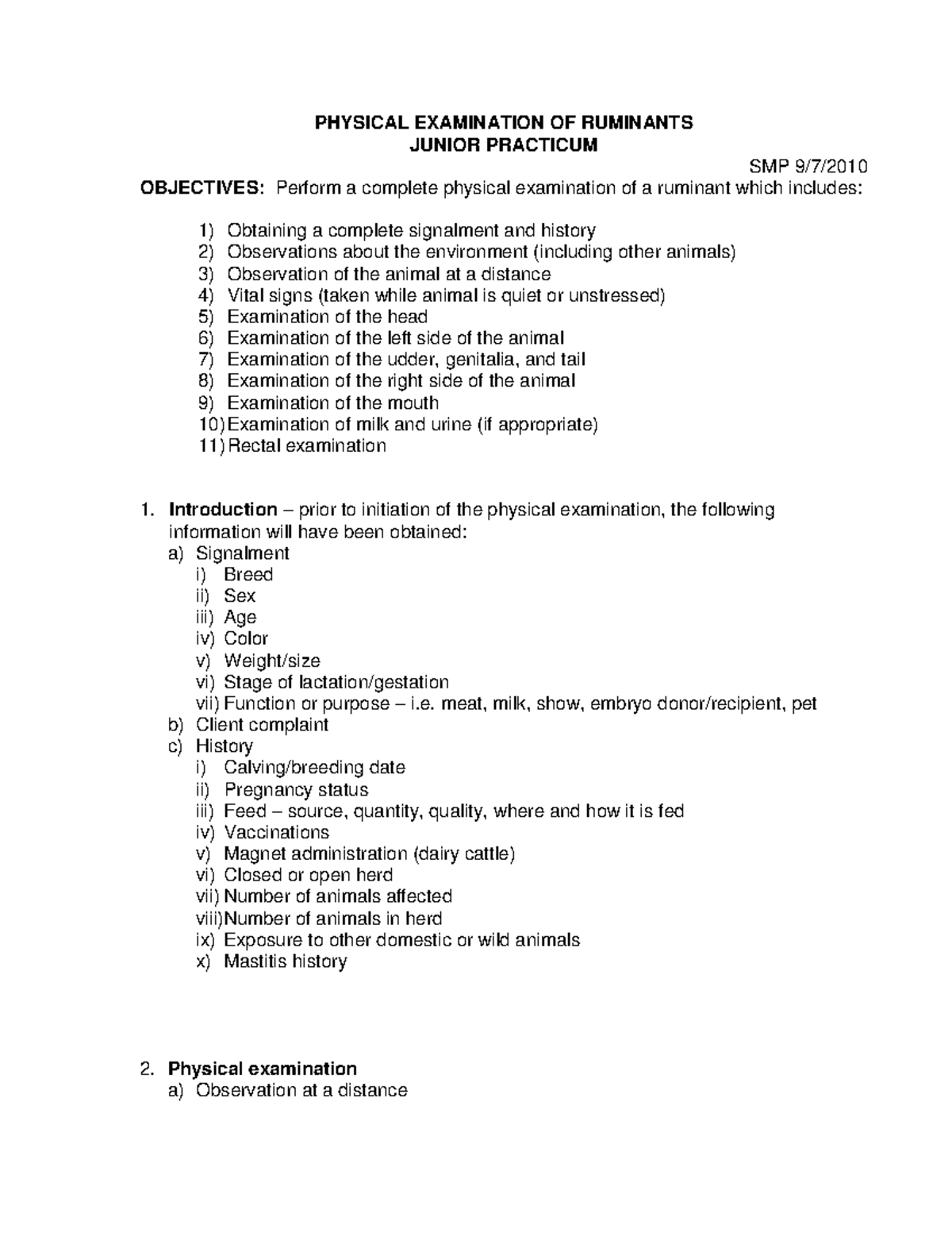 Ruminantphysical-exam - PHYSICAL EXAMINATION OF RUMINANTS JUNIOR ...