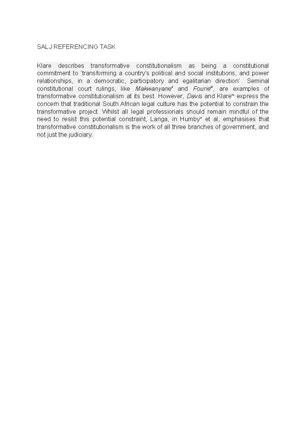 SALJ Referencing Task - SALJ TASK - SALJ REFERENCING TASK Klare ...