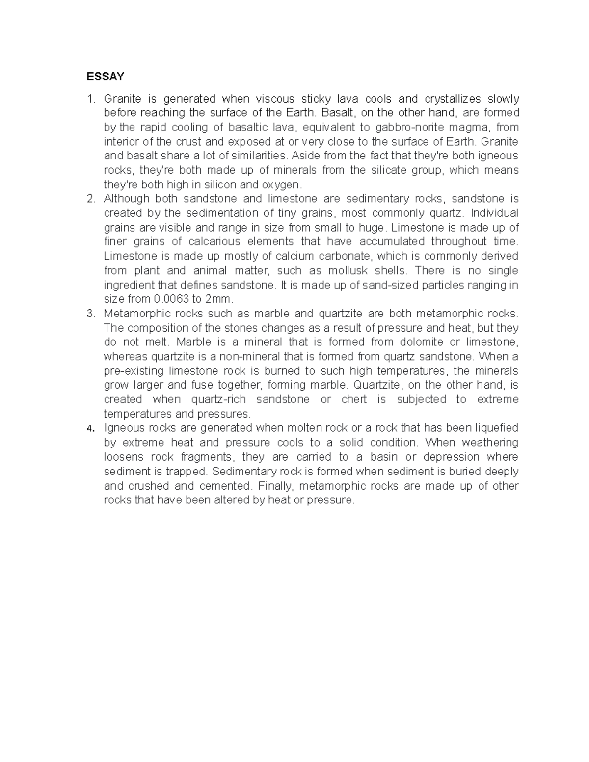 Activity 1 - Science Activity 1 - Science - ESSAY Granite is generated ...