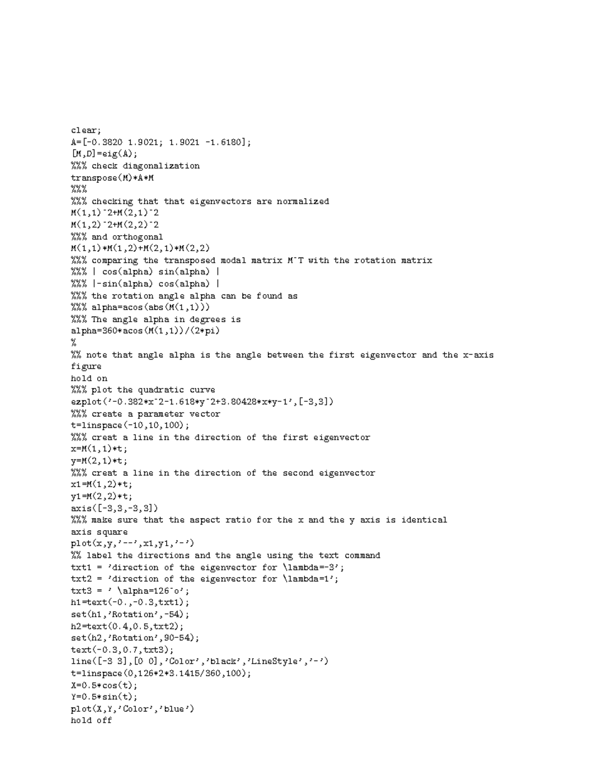 Lab3 code - code - clear; A=[-0 1; 1 -1]; [M,D]=eig(A); %%% check ...