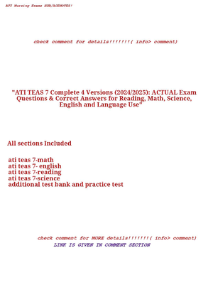 ATI TEAS 7 EXAM September 2024 Actual EXAM Recently Tested - ATI TEAS 7 ...