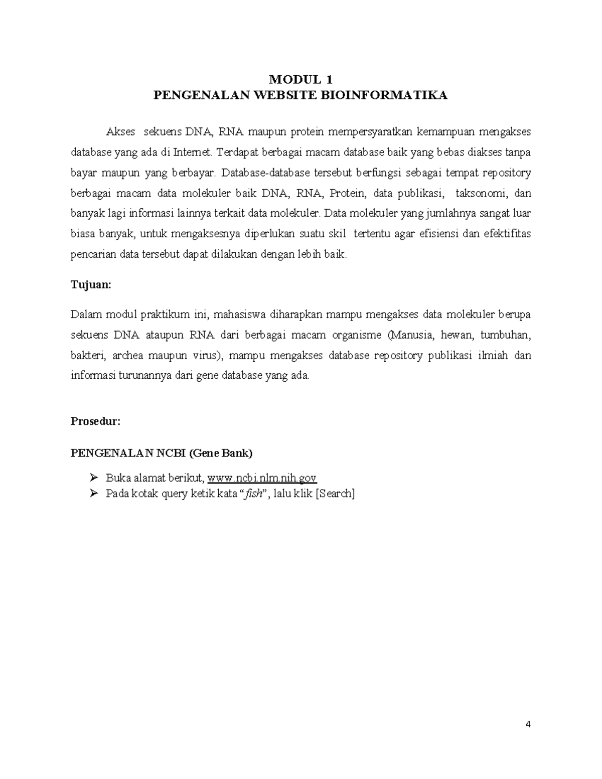Panduan Operasional Bioinformatika - MODUL 1 PENGENALAN WEBSITE ...