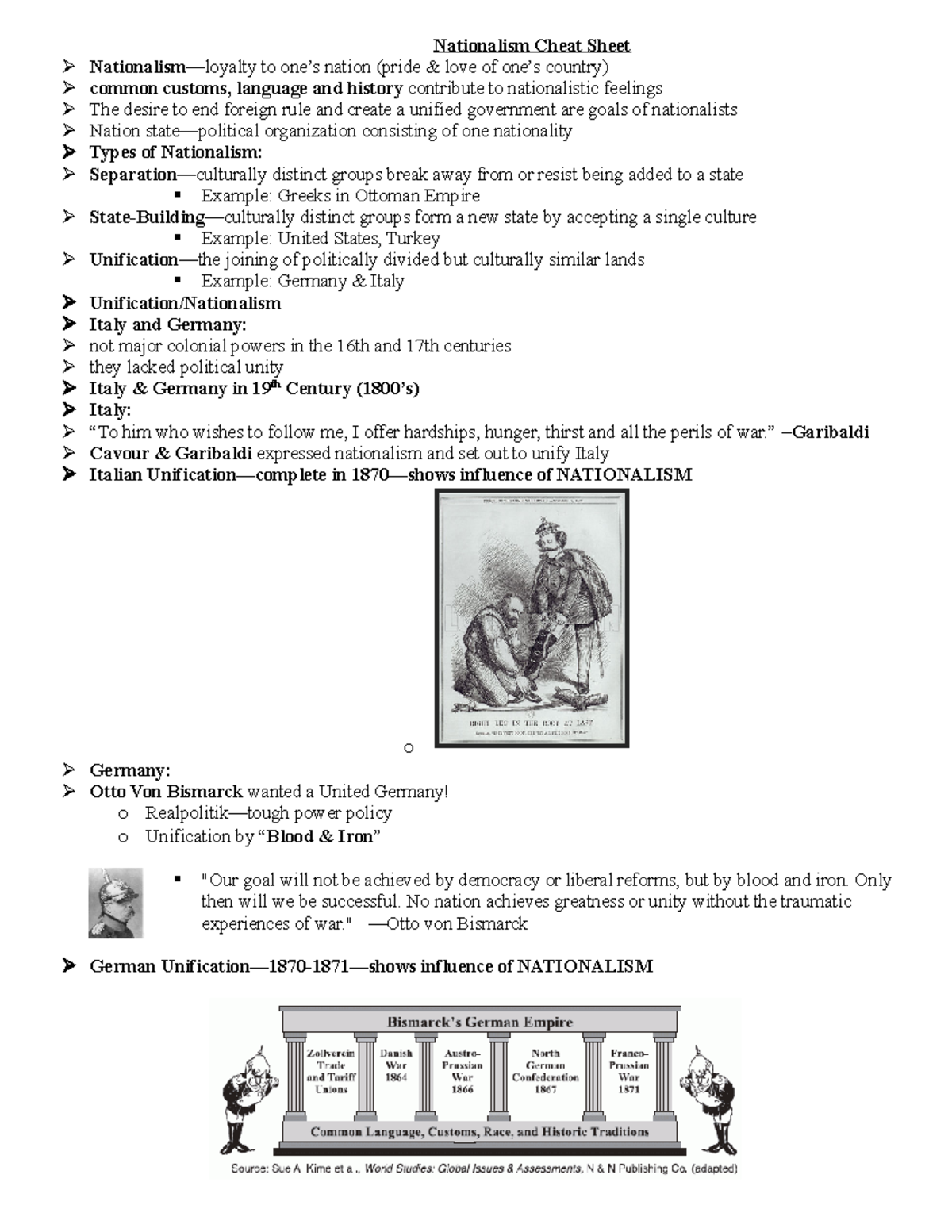 Nationalism Cheat Sheet - ” – Garibaldi Cavour & Garibaldi expressed ...