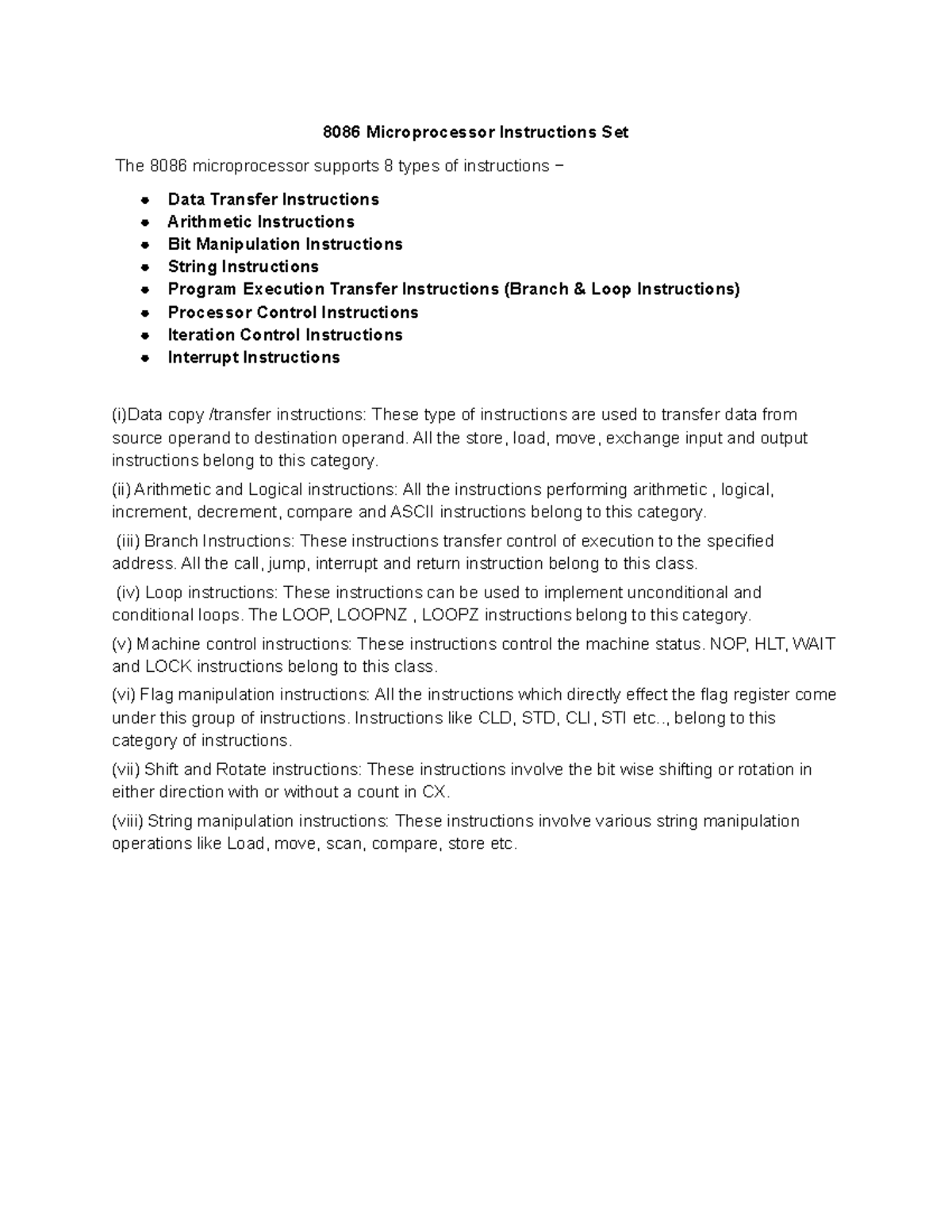 8086 microprocessor instructions set - 8086 Microprocessor Instructions ...