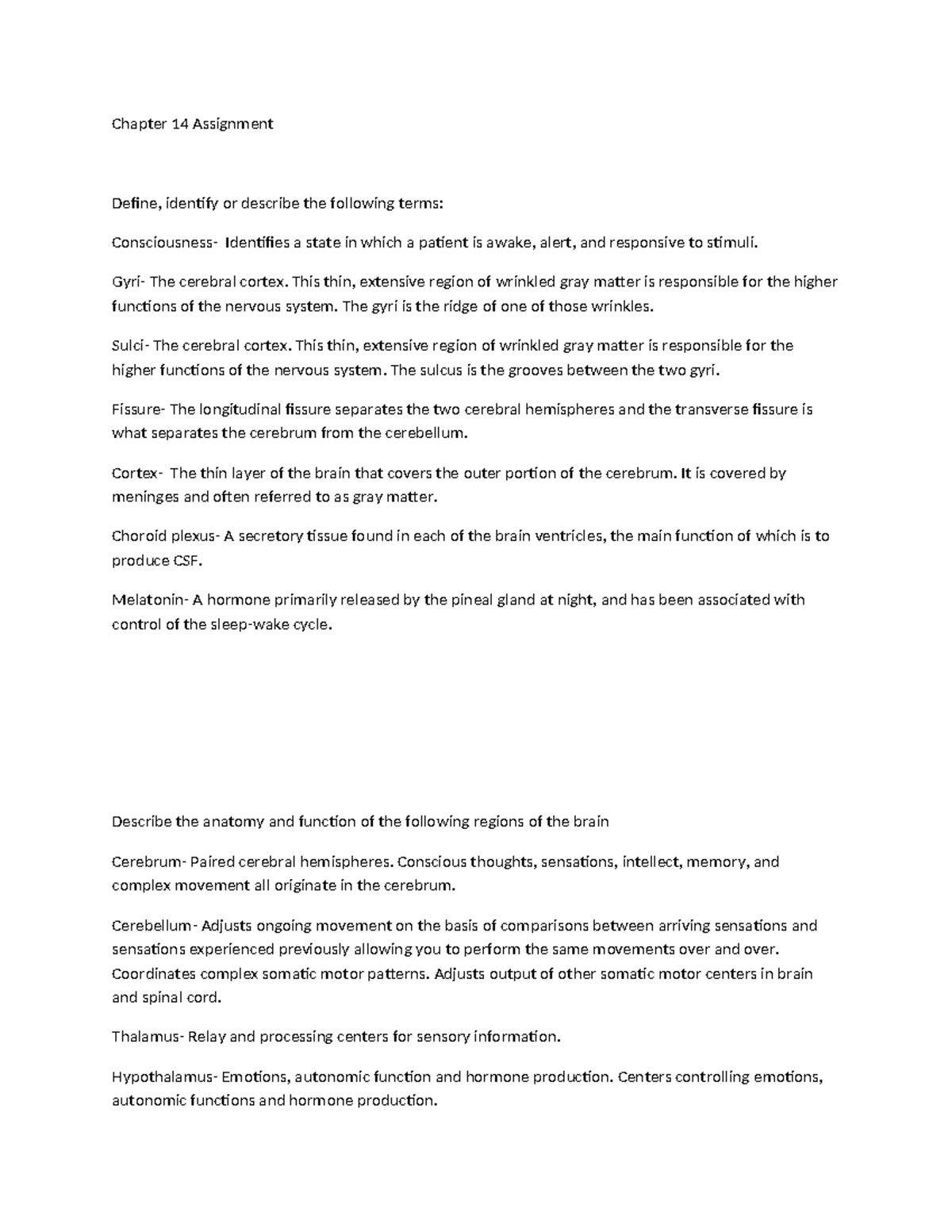 Chapter 14 Assignment - n/a - Chapter 14 Assignment Define, identify or describe the following ...