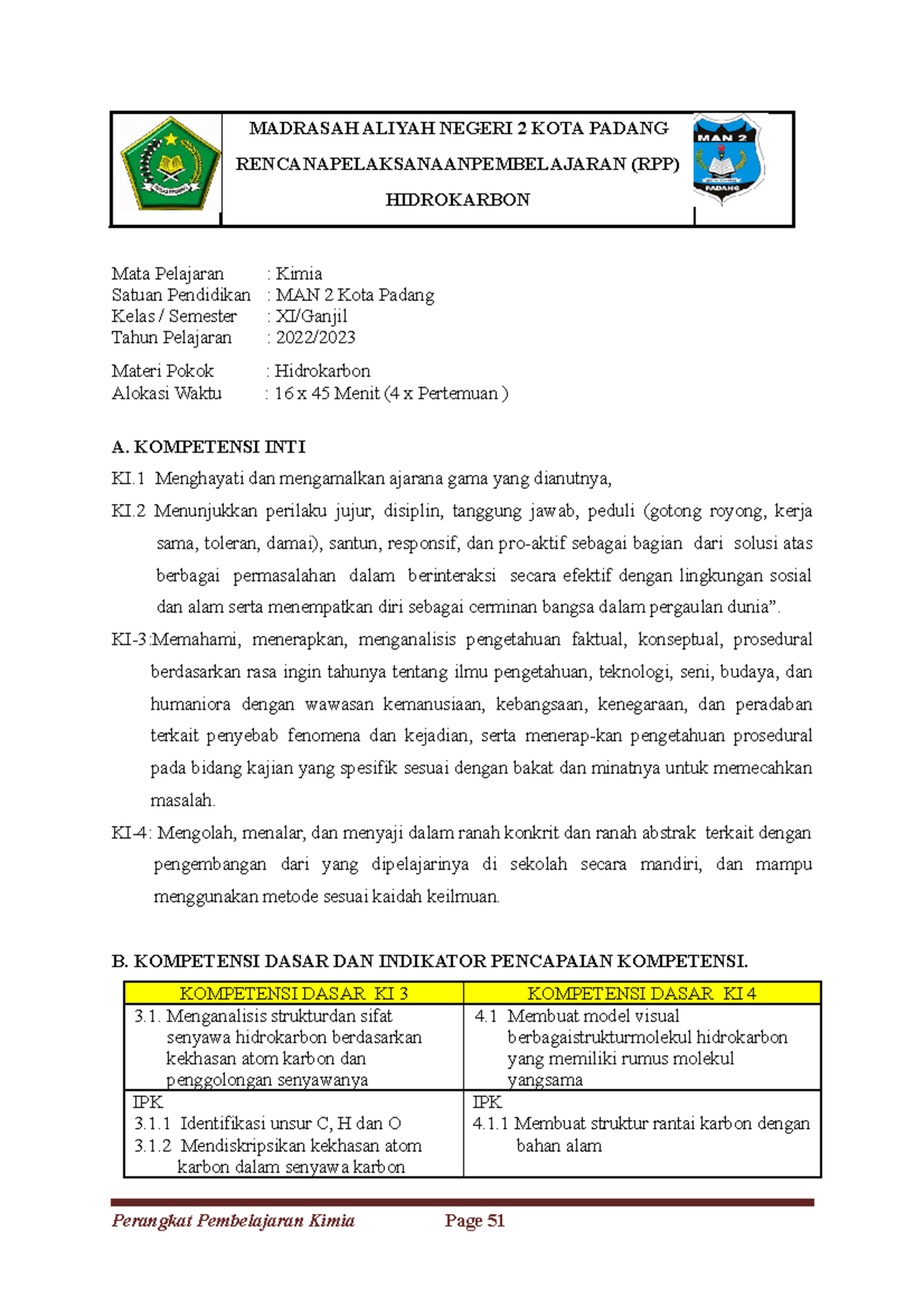 16. RPP 1 Hidrokarbon - Copy - MADRASAH ALIYAH NEGERI 2 KOTA PADANG ...