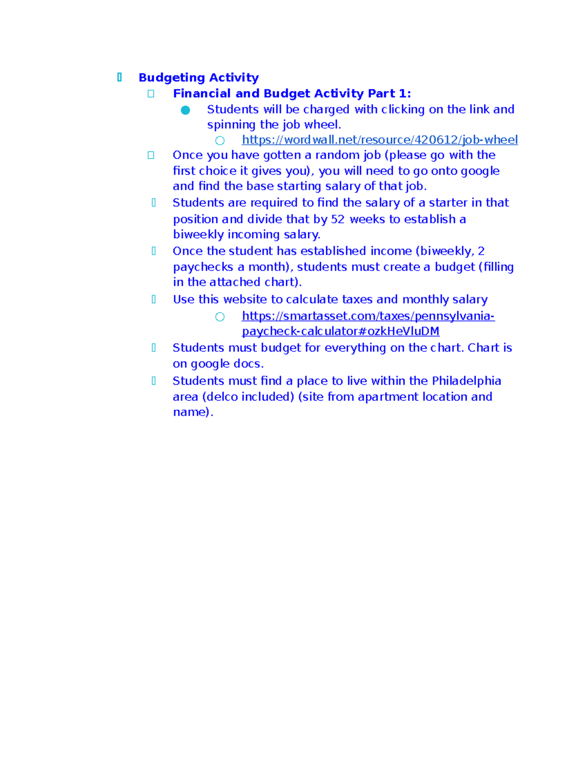 Budgeting Activity Part 1 - ￭ Budgeting Activity ￮ Financial and Budget ...