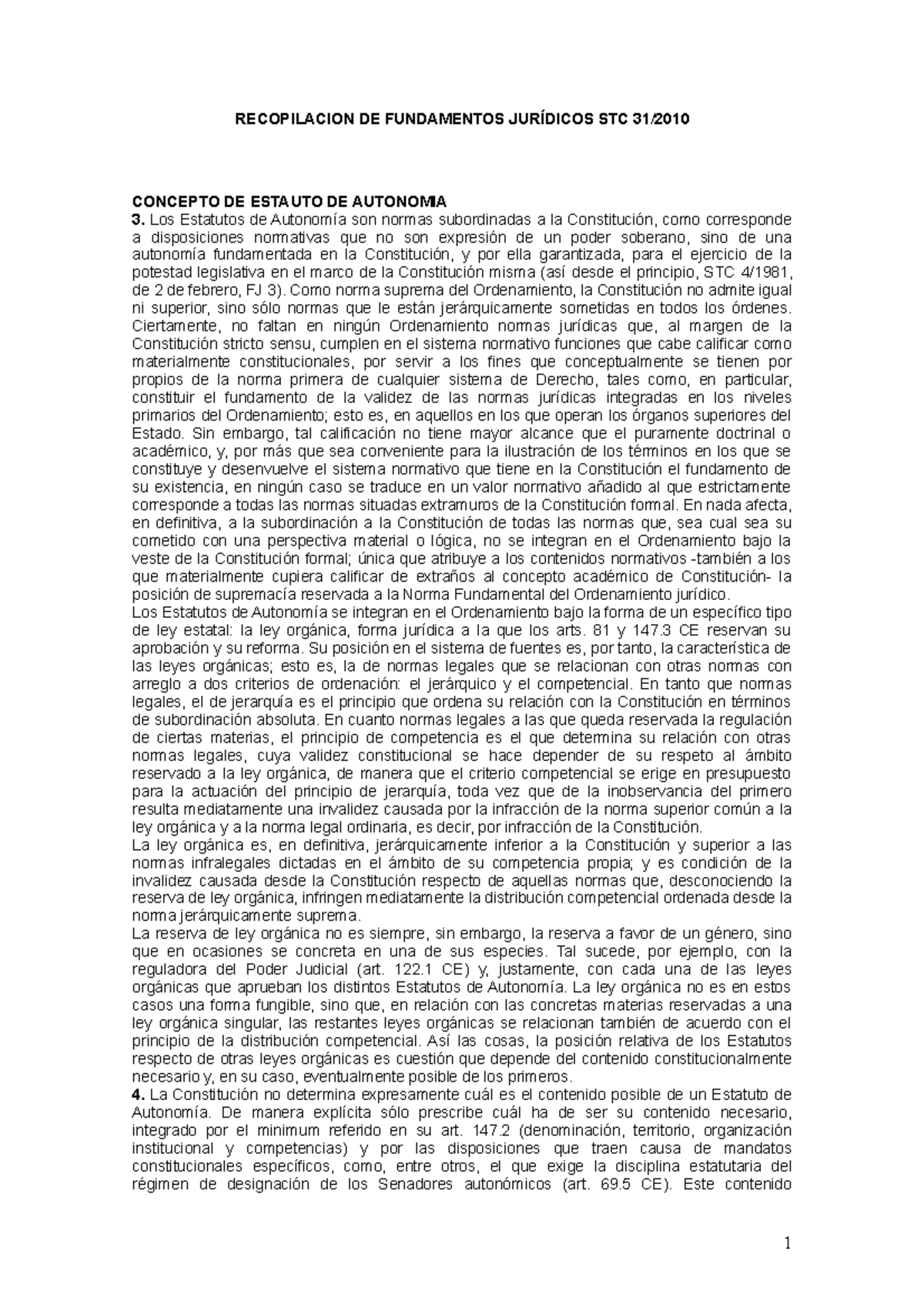 TEMA 2 Recopilacion Fundamentos Juridico STC 312010 - RECOPILACION DE ...