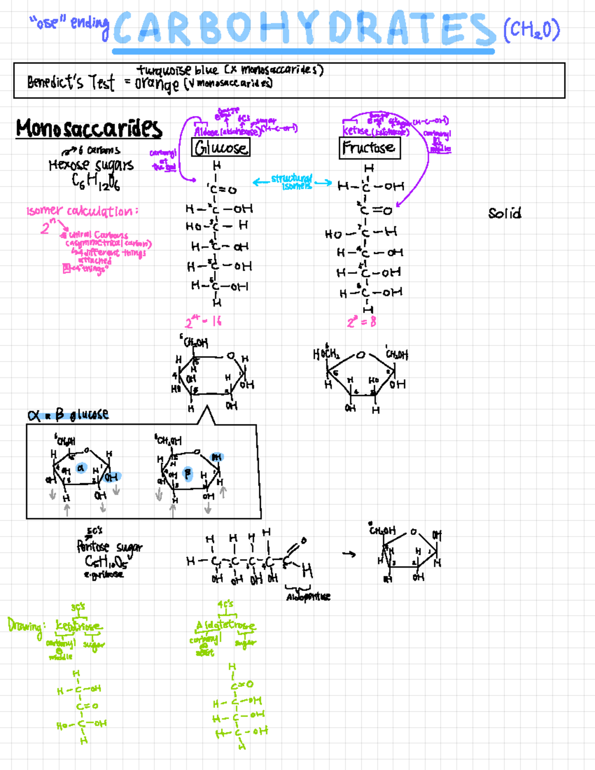 Biochemistry unit Macromolecules (Carbs, Lipids, Proteins) notes - "ose ...