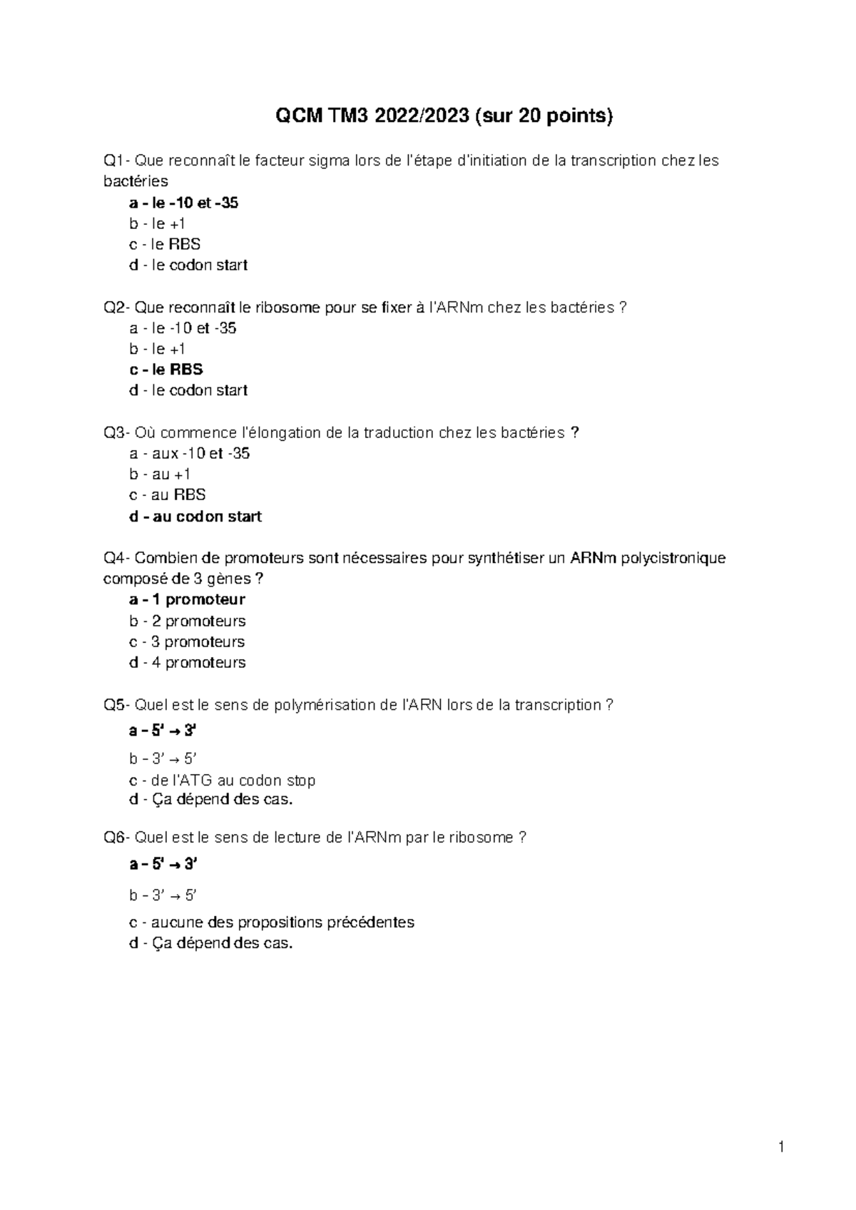 Sujet QCM CC TM3 2022 correction - QCM TM3 2022/2023 (sur 20 points) Q1- Que reconnaît le ...