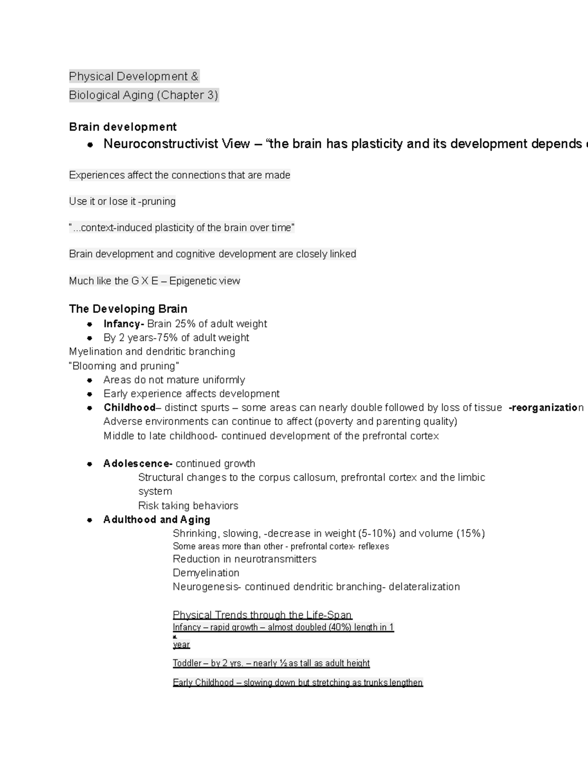 Chapter 3 Pych of Human development - Physical Development & Biological ...