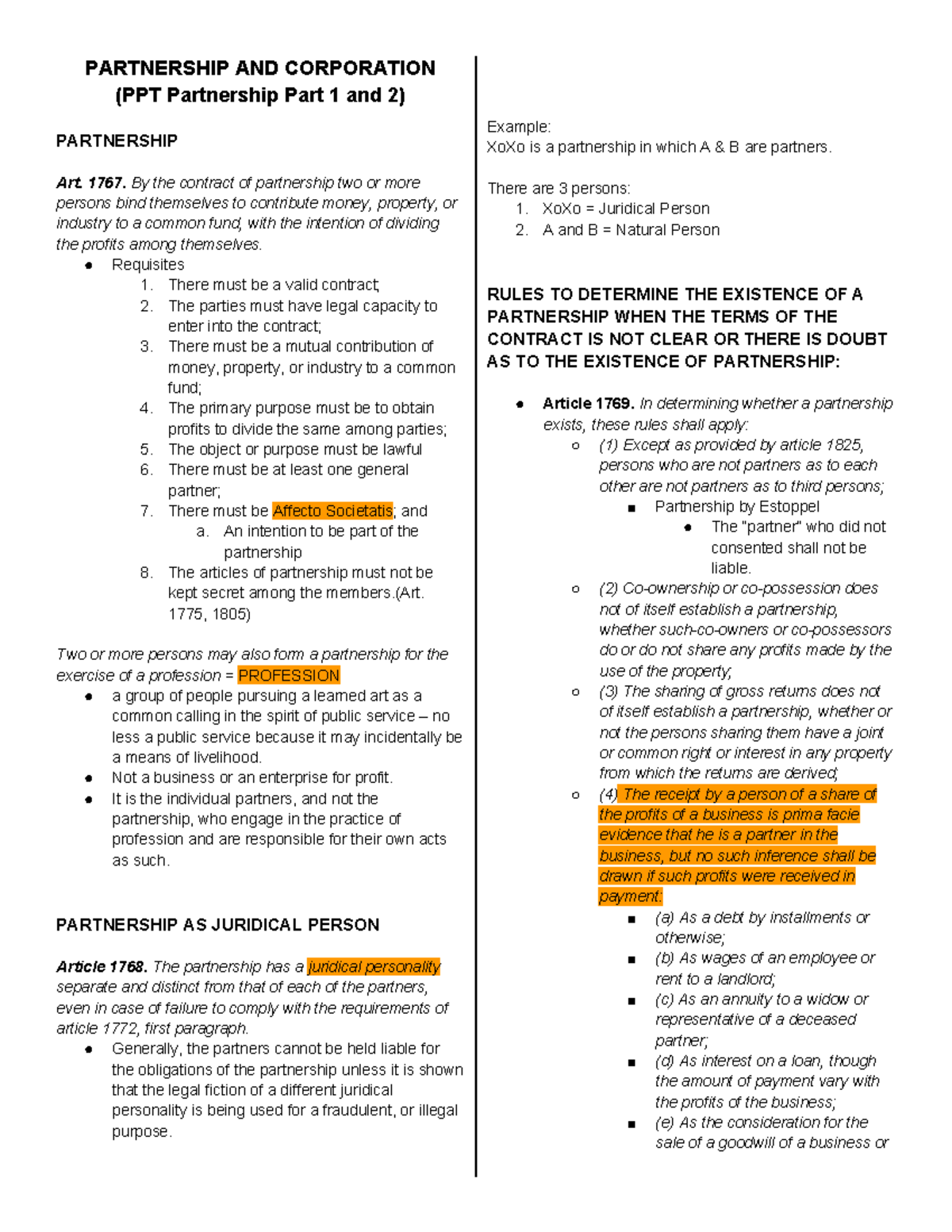 Par Cor Partnership Part 1 and 2- Reviewer ni Paul Ganda - PARTNERSHIP ...