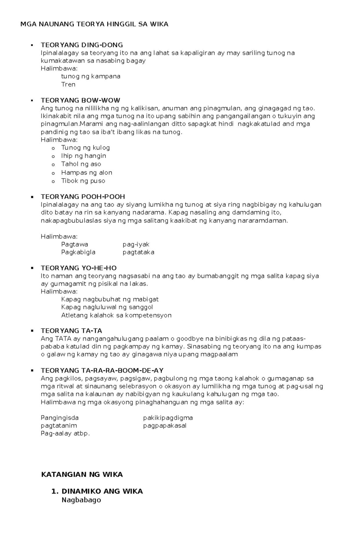 Module 1 - MGA NAUNANG TEORYA HINGGIL SA WIKA TEORYANG DING-DONG ...