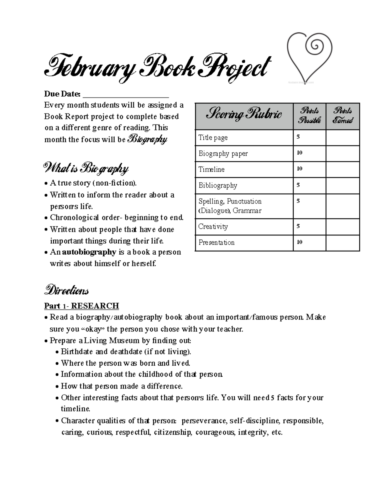 Trenton Hill - biography book report - February Book Project Due Date