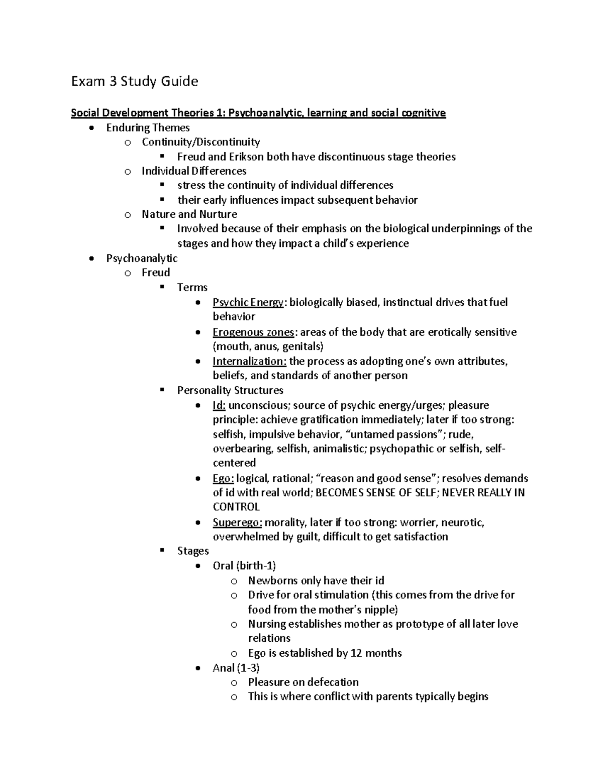 Exam 3 Study Guide - Exam 3 Study Guide Social Development Theories 1 ...
