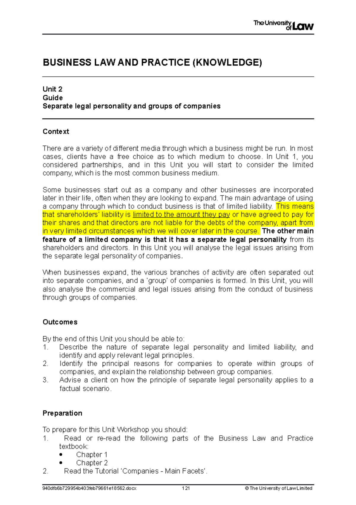 BLP 2 (R) - Separate Legal Personality - Studocu