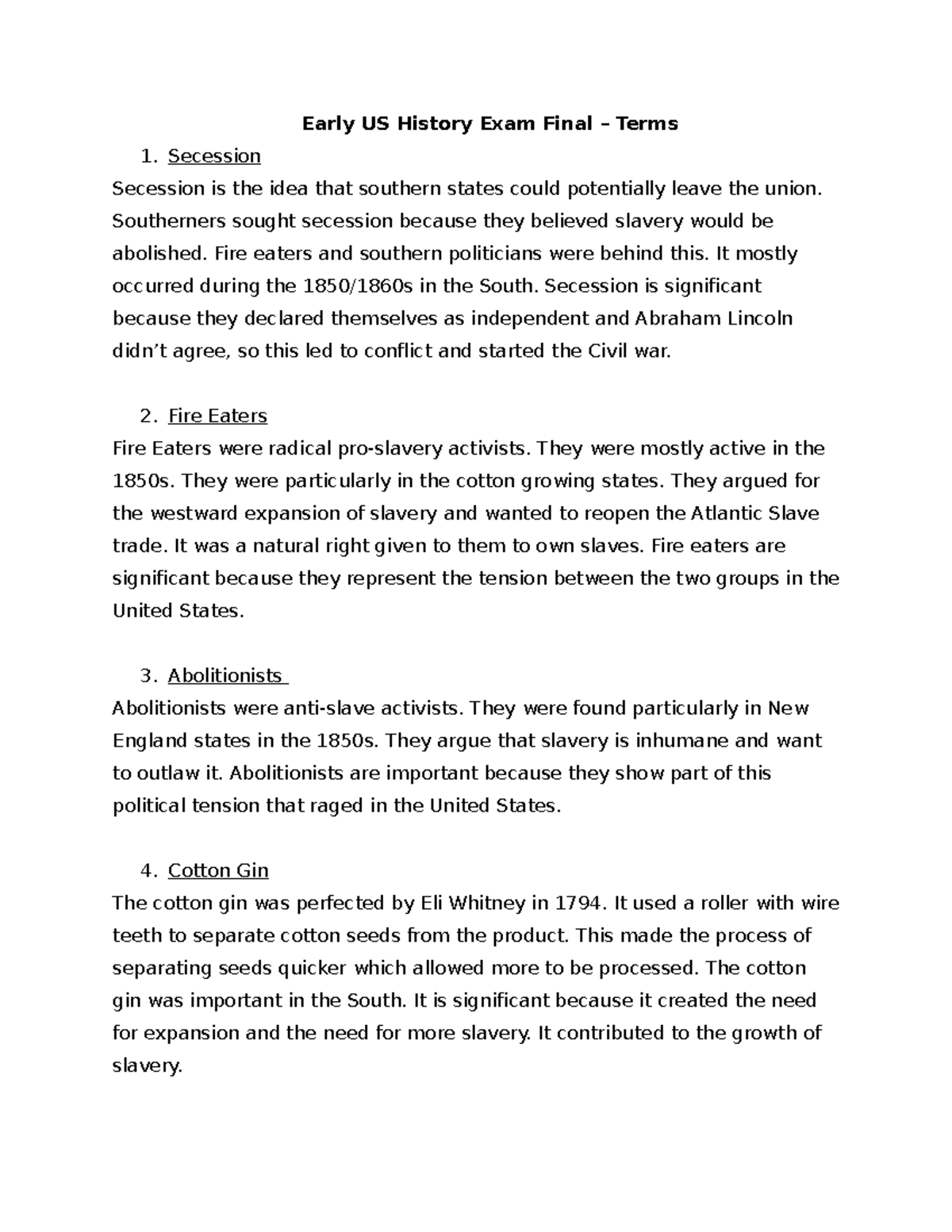 History terms - Early US History Exam Final – Terms Secession Secession ...