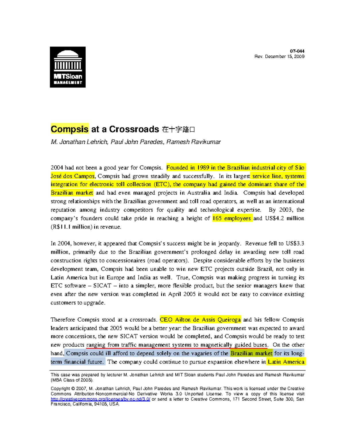 Week 3 Case study - Compsis at a Crossroads - 07- Rev. December 15 ...