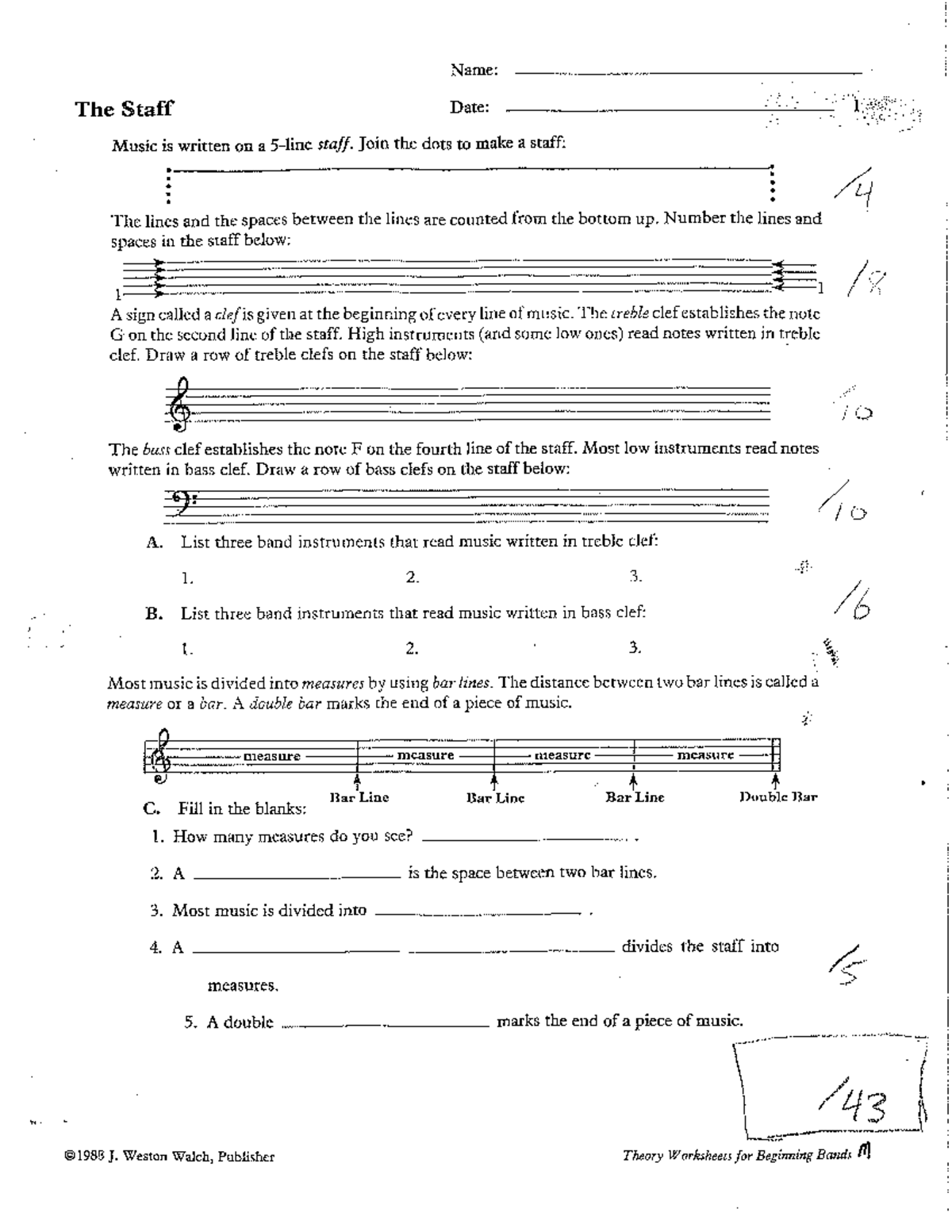 435145254 Music Theory Worksheets - Name: The Staff Date: Music is ...