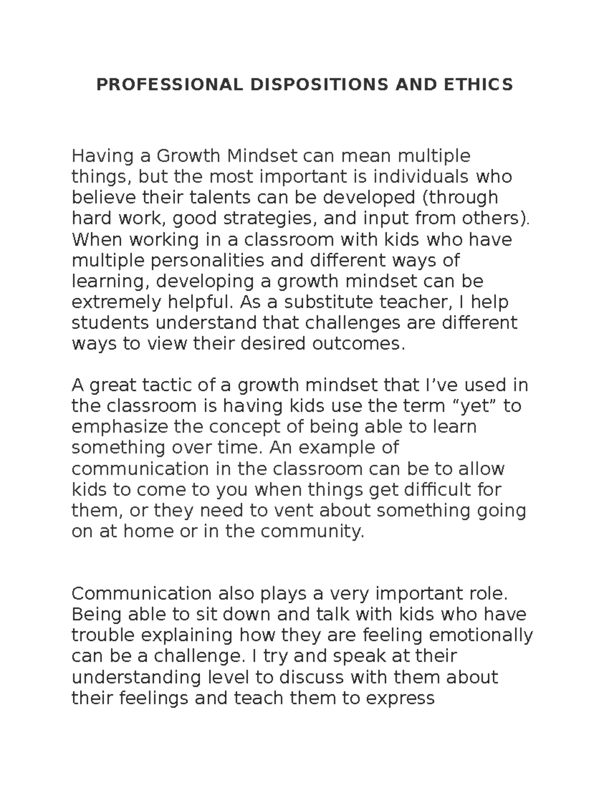 Professional Dispositions and Ethics - PROFESSIONAL DISPOSITIONS AND ...