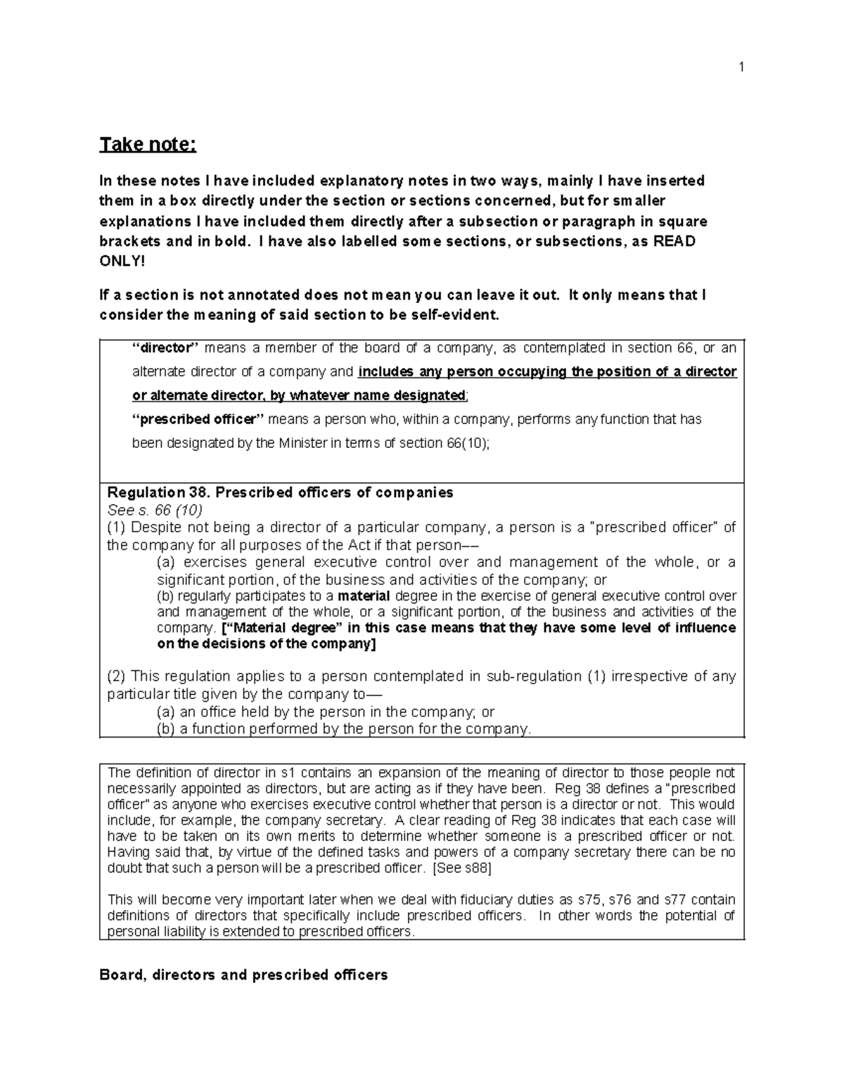 Directors - Explanatory notes 2 - Take note: In these notes I have ...