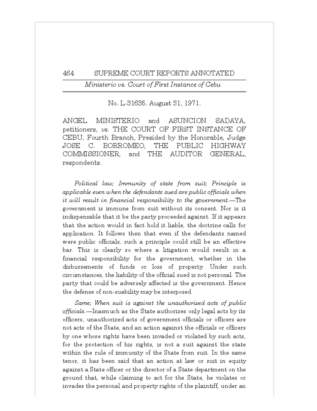Ministerio V Court Of First Instance Of Cebu 40 SCRA 464 1971 No