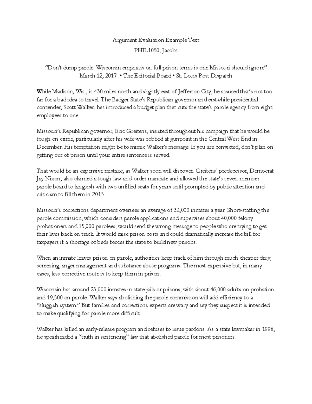 Argument Evaluation Example Text - Argument Evaluation Example Text ...