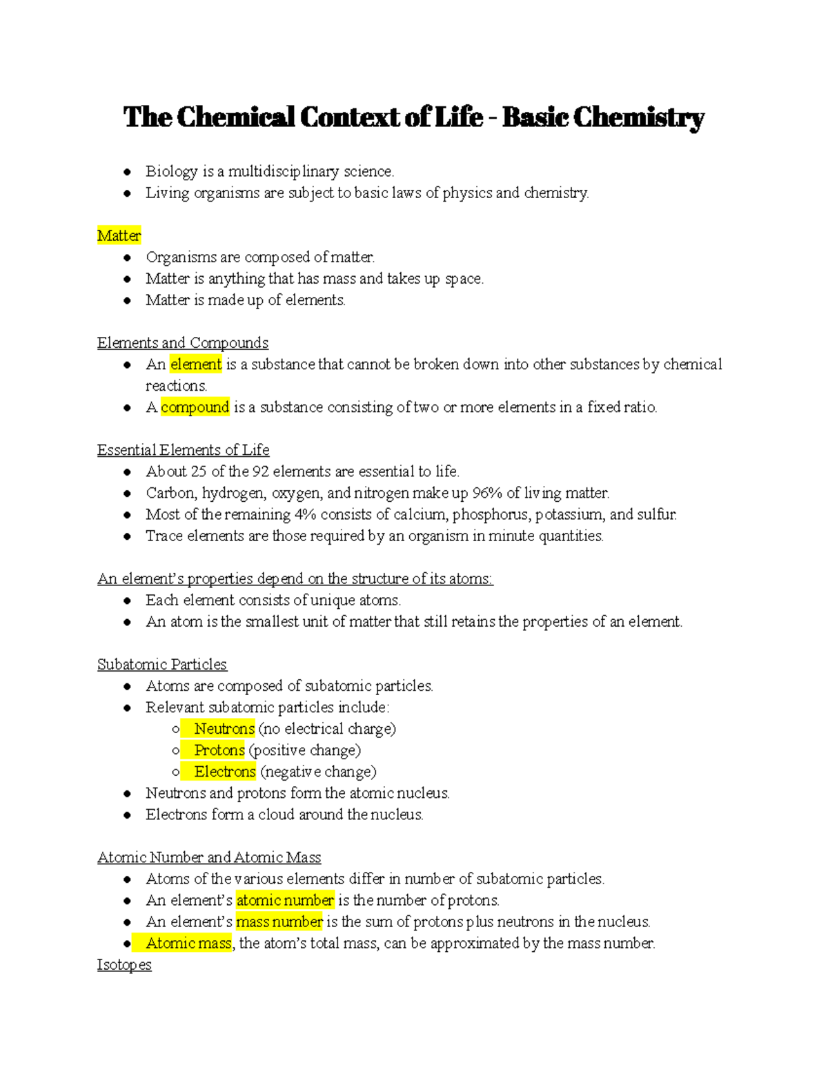 10 8 19 Basic Chemistry - The Chemical Context of Life - Basic ...