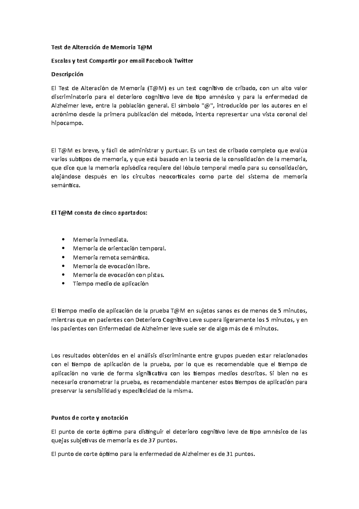 TAM Memoria - Test de Alteración de Memoria T@M Escalas y test ...