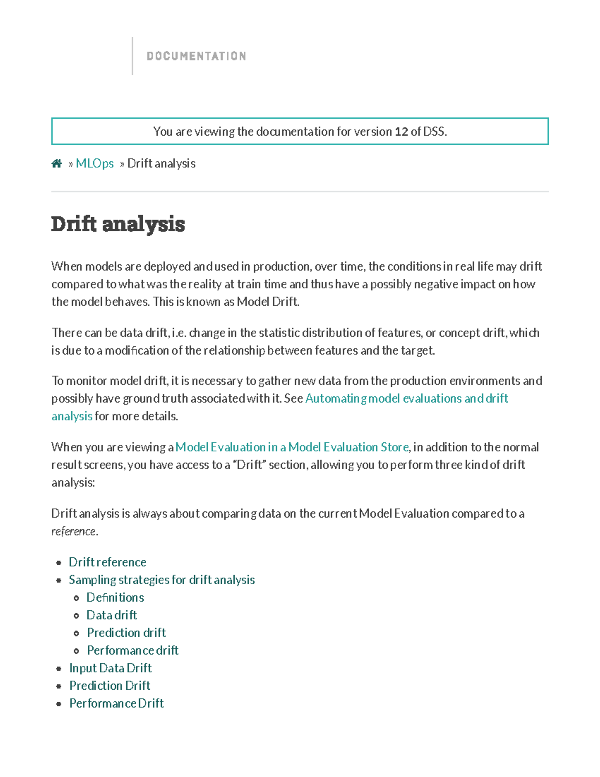 Drift analysis — Dataiku DSS 12 documentation - You are viewing the documentation for version 12 ...