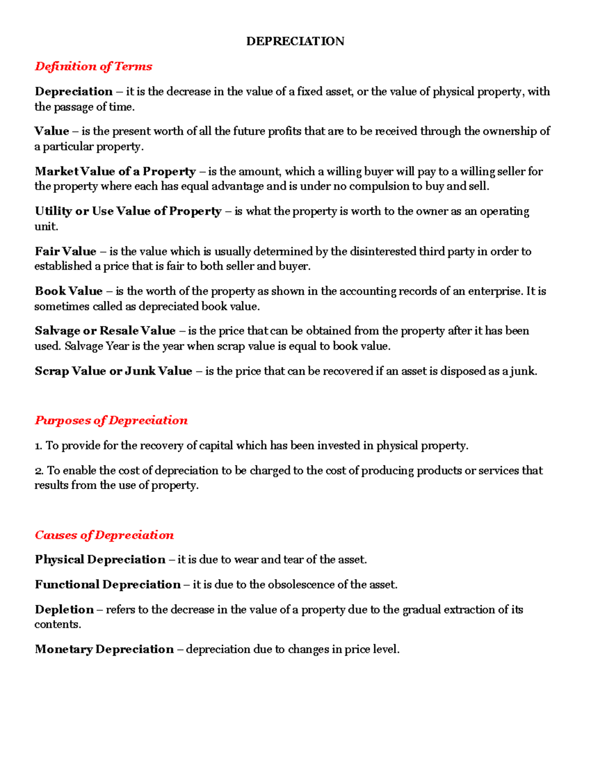 Depreciation - definition - DEPRECIATION Definition of Terms ...